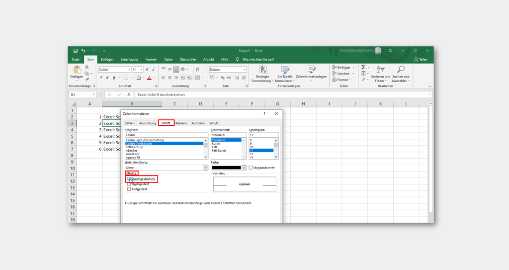 Excel durchstreichen: Guide für Schrift & Text 5 Schritten