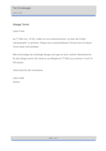 Termin absagen: Muster, Vorlagen & Beispiele - Nerdcore